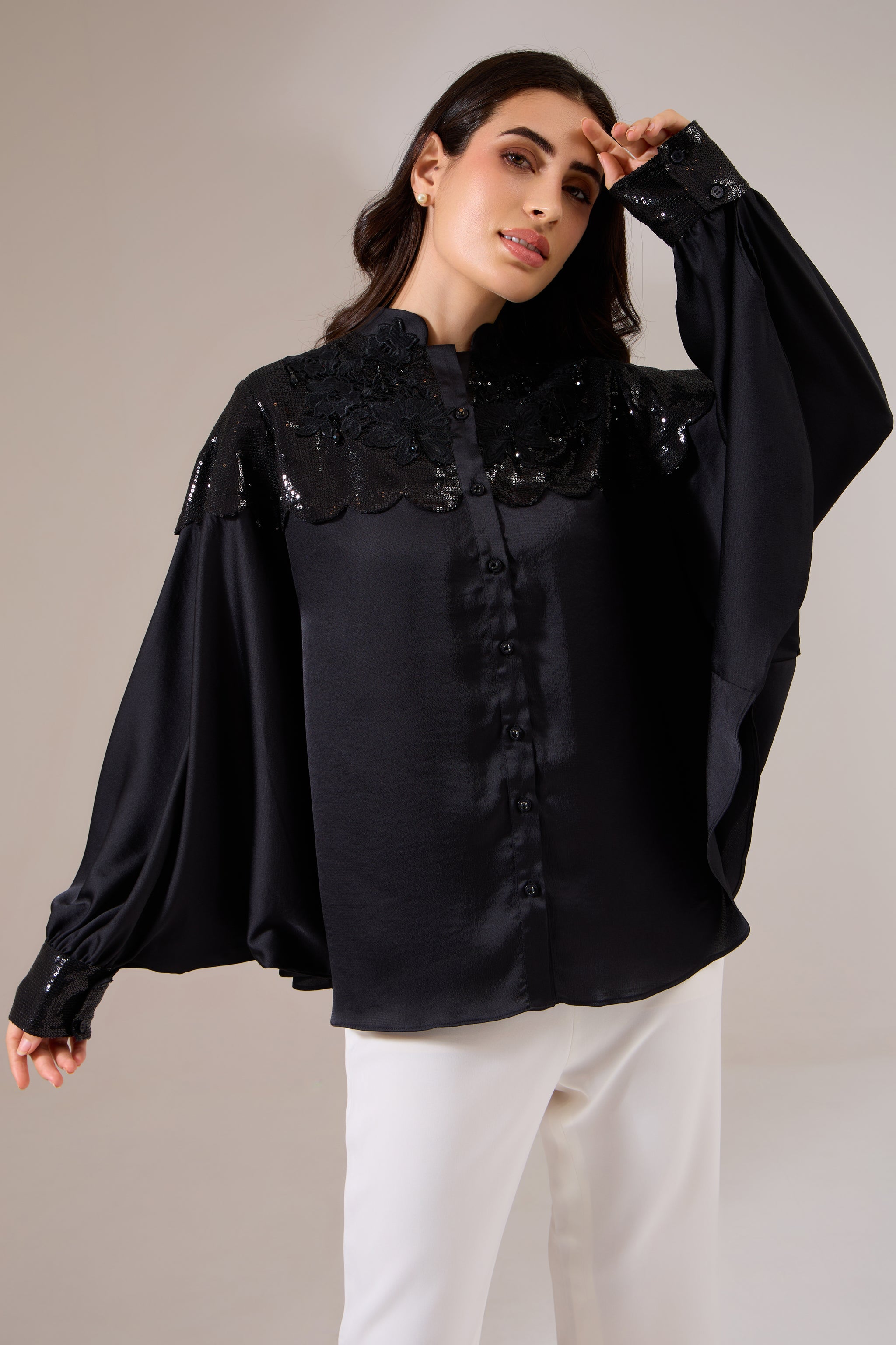 VANITY Formal Black Cape Top