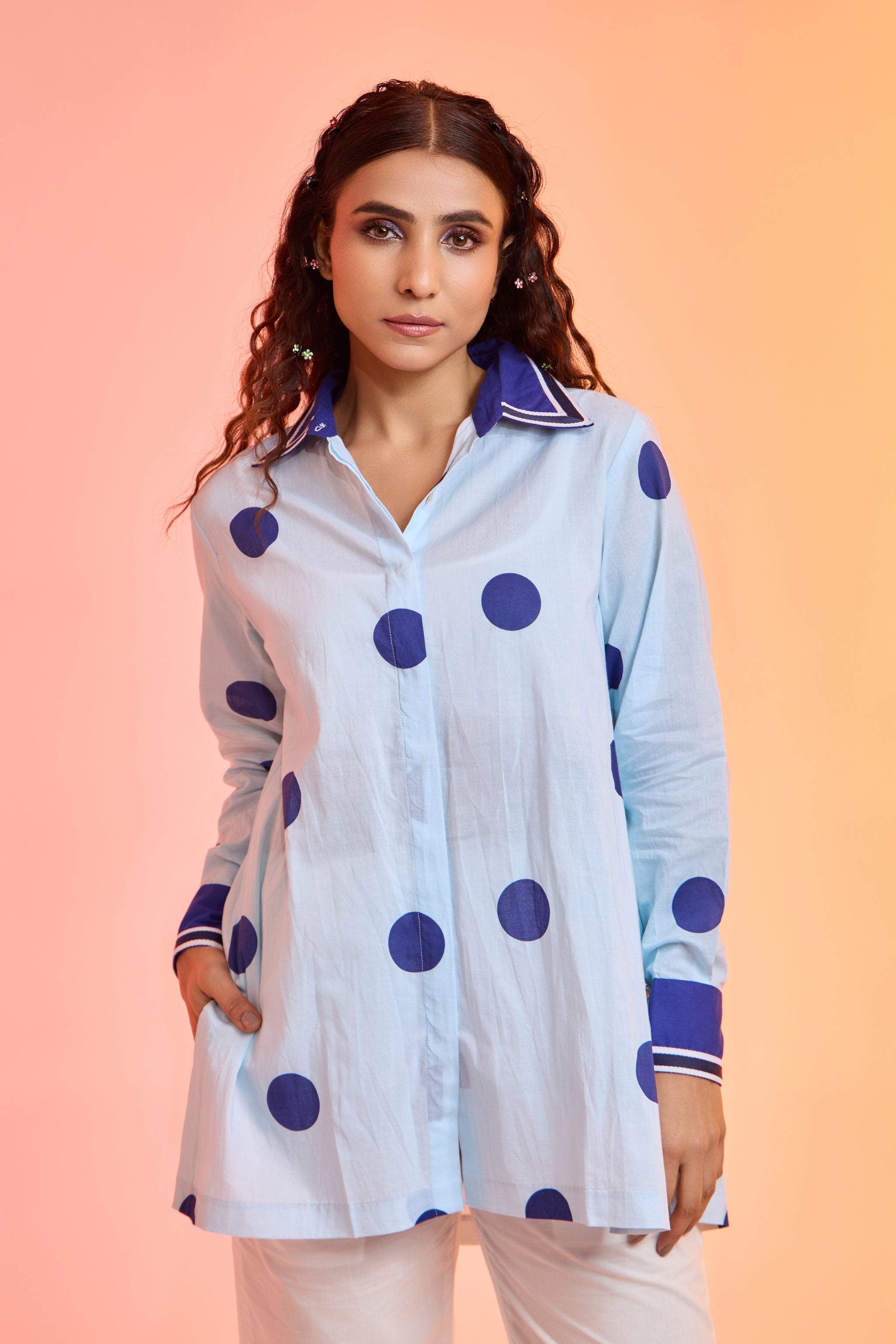 DARLING DOT BLUE formal printed cotton shirt